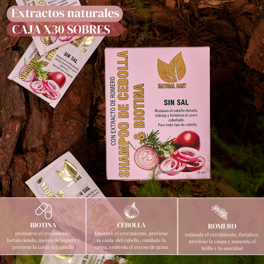 Caja Shampoo de Cebolla, Romero y Biotina x 30 sobres – Natural Sant ...